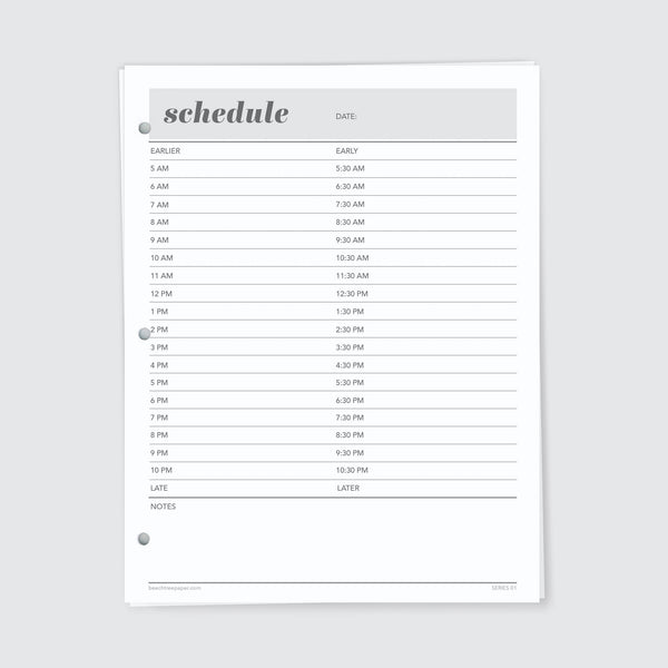 Planner Refill Paper, Schedule, Series One – Beech Tree Paper